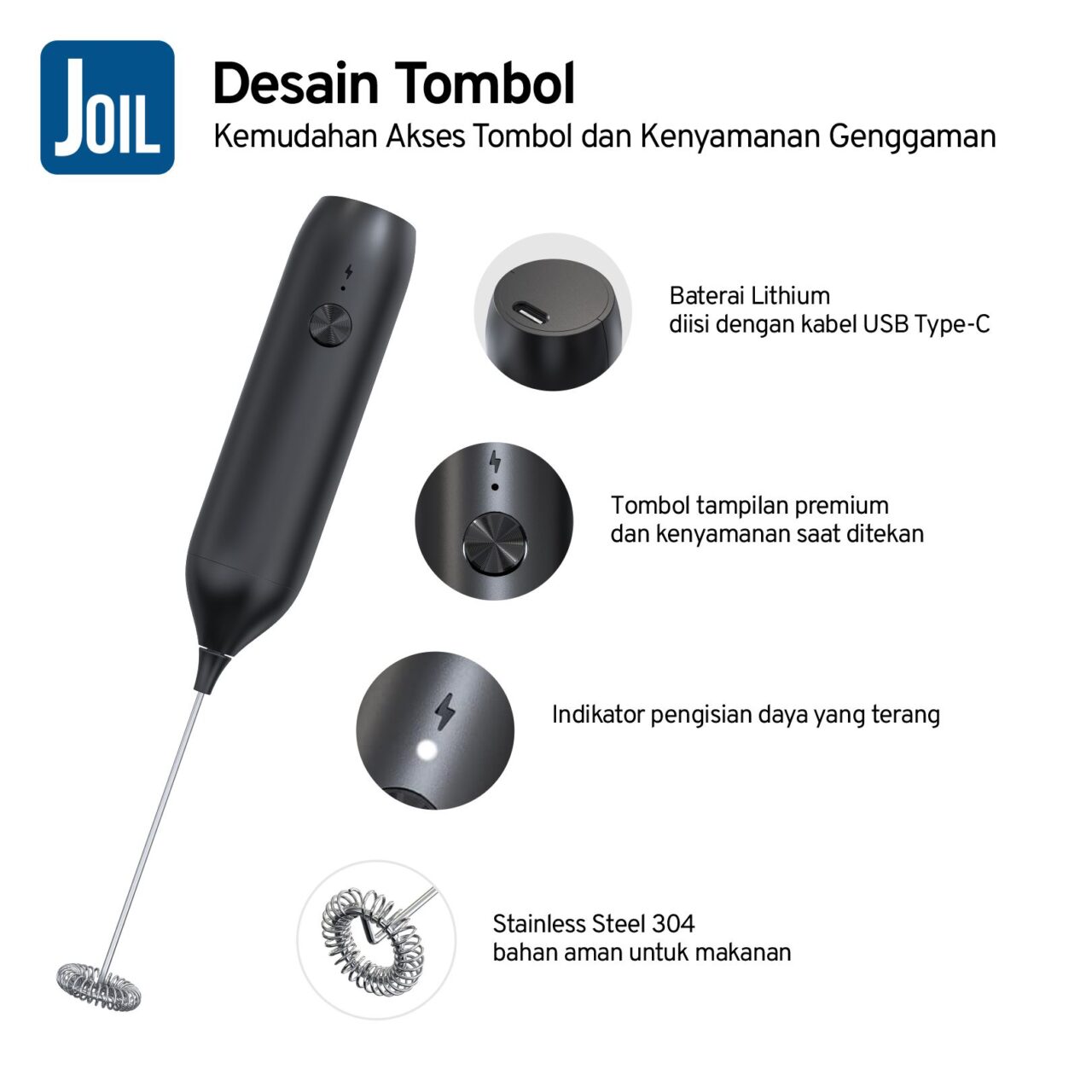 Joil Milk Frother Alat Pengaduk Foam Susu Kopi Latte Elektrik Portable ...